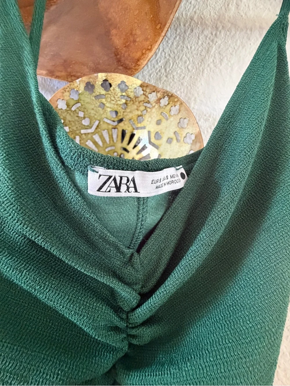Zara | Dresses | Zara Deep Green Ruched Vneck Dress | Poshmark